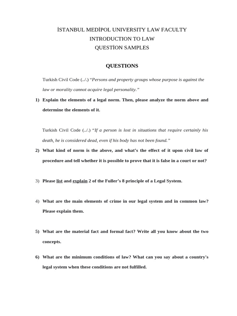 Introduction To Law Question Examples | PDF