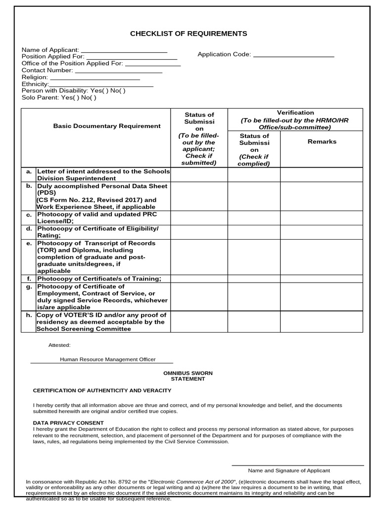 Annex C Checklist of Requirements | PDF