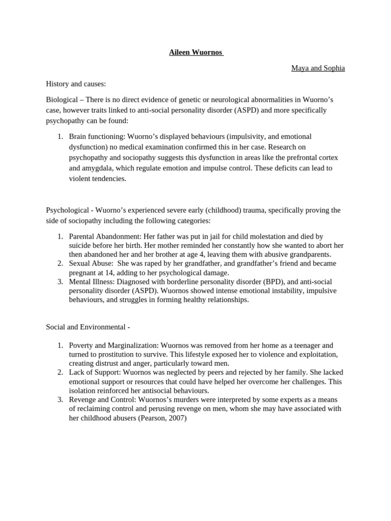 Aileen Wuornos: Causes of Her Crimes | PDF | Antisocial Personality ...