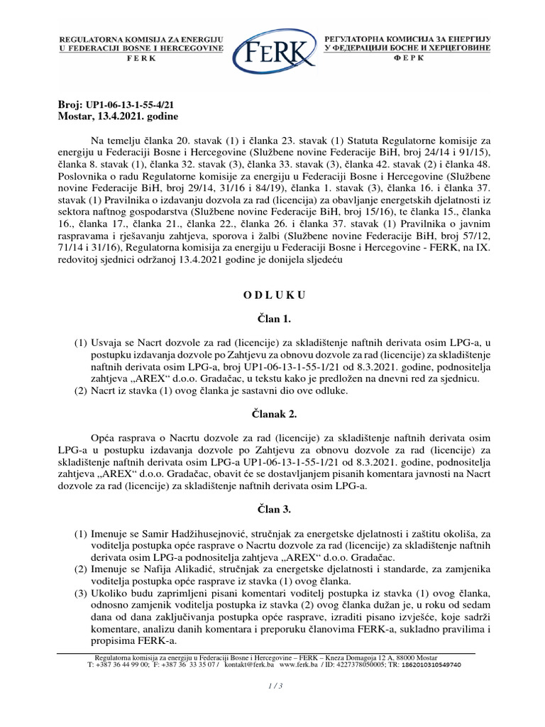 Odluka Nacrt Skladistenje Arex HR | PDF