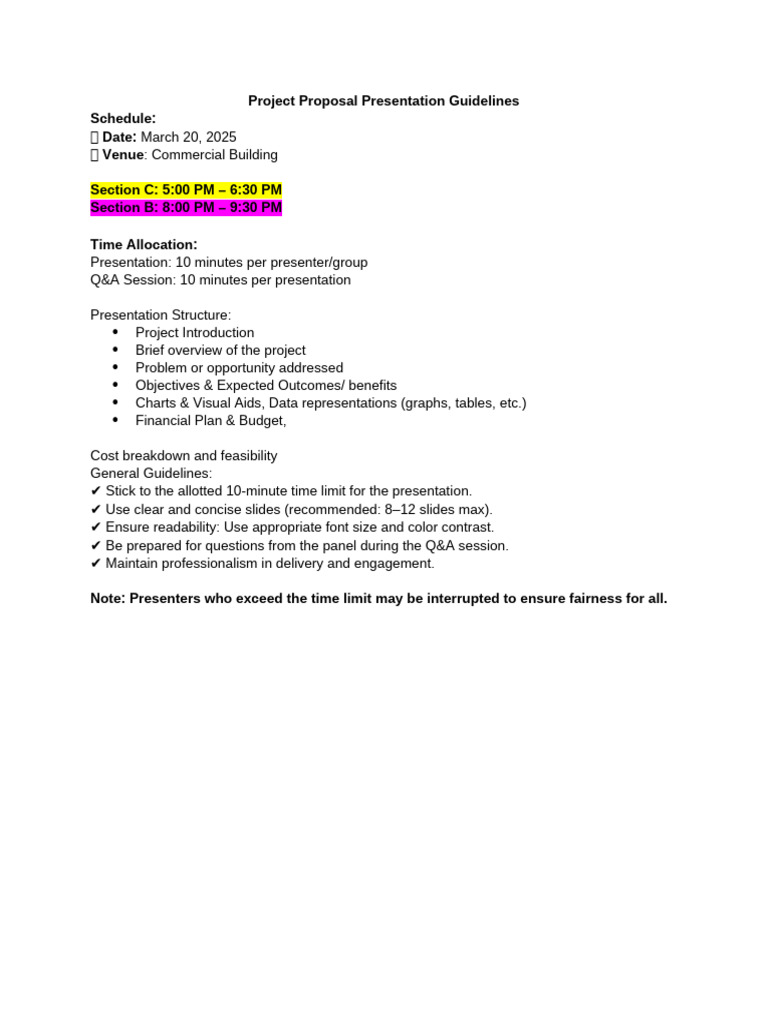 Project Proposal Presentation Guidelines | PDF
