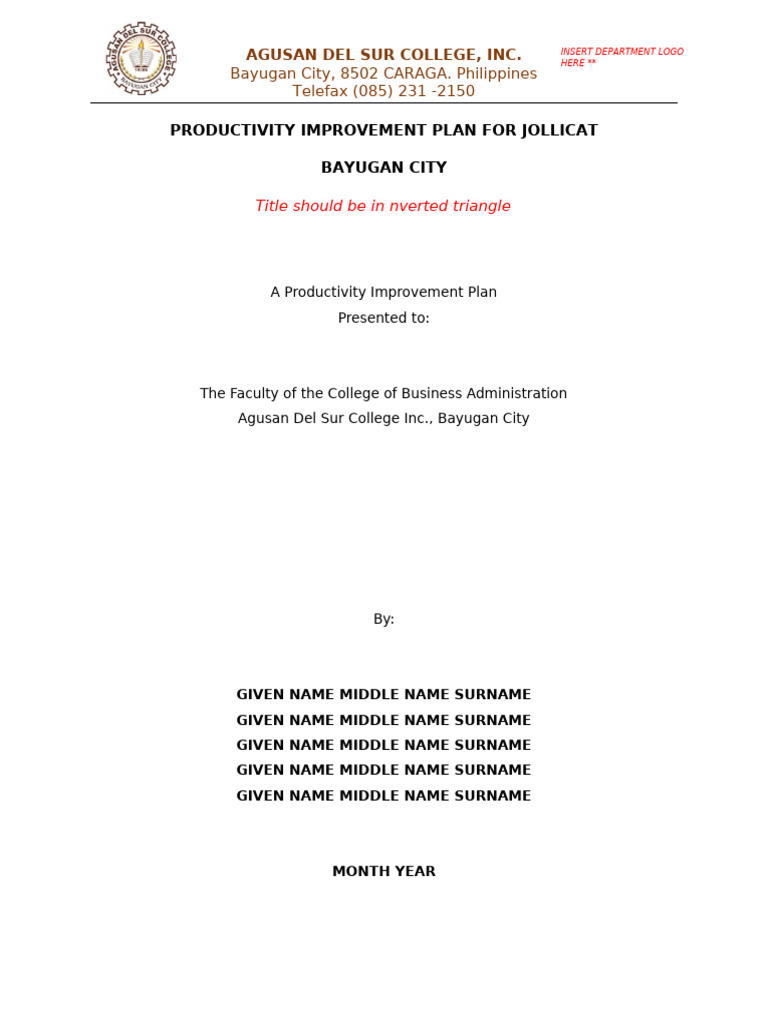 Productivity Quality Improvement Plan Format | PDF | Paragraph | Business