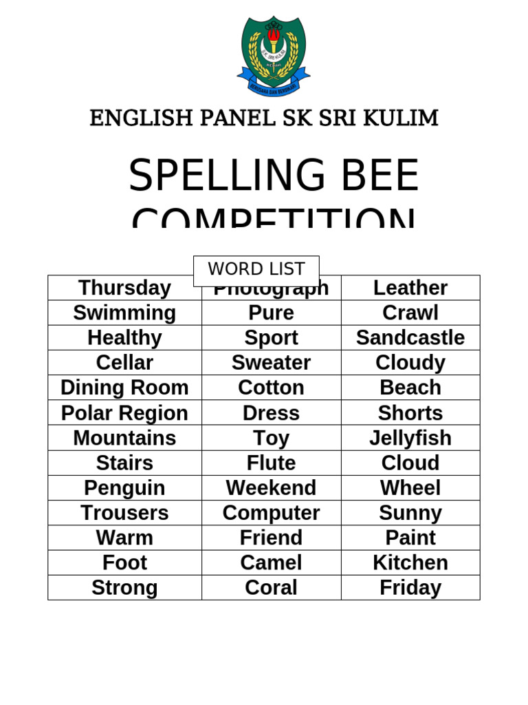Spelling Bee Words Year 2 | PDF