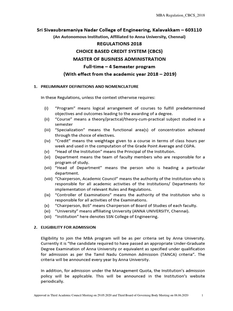 SSN R2018 CBCS PG Mba 2020 10 21 | PDF | Master Of Business ...