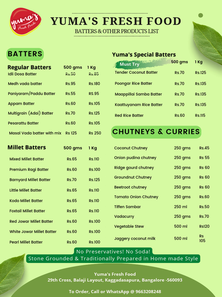 Yuma's Price List - 20250218 - 150356 - 0000 | PDF | Chutney | Cooking