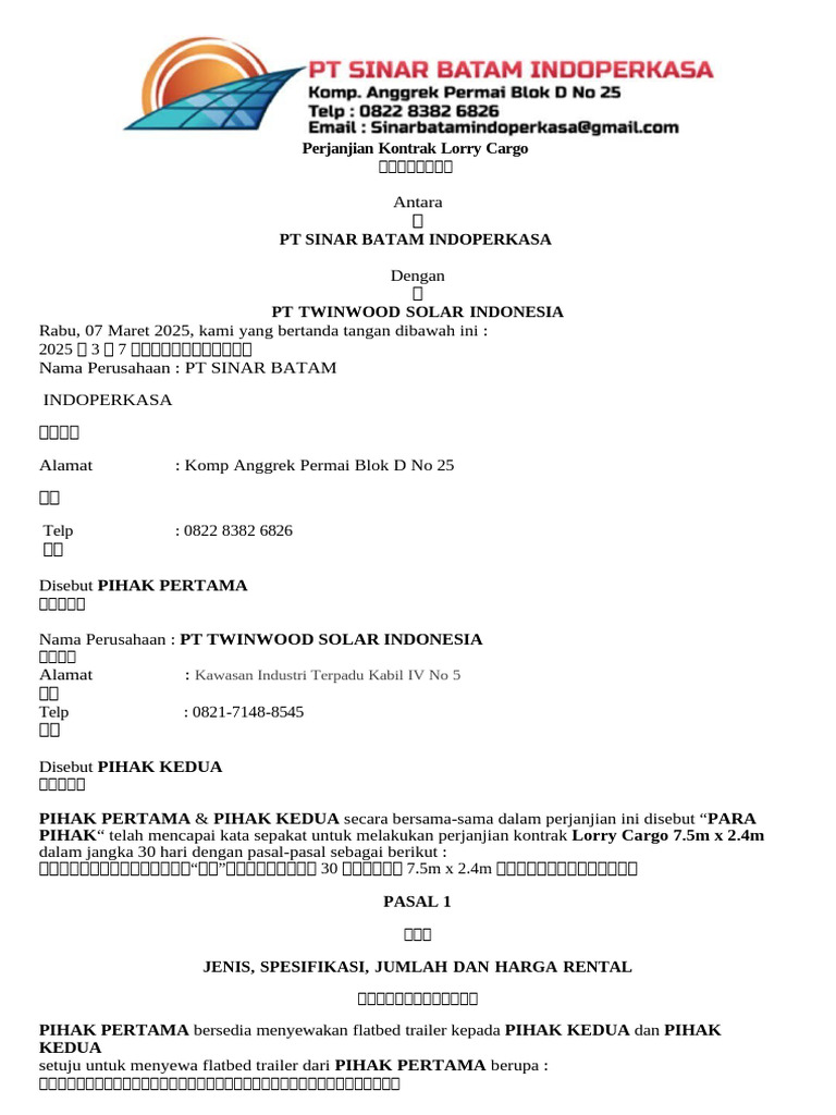 Format Kontrak | PDF