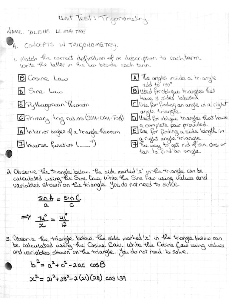 Trigonometry Unit Assessment | PDF