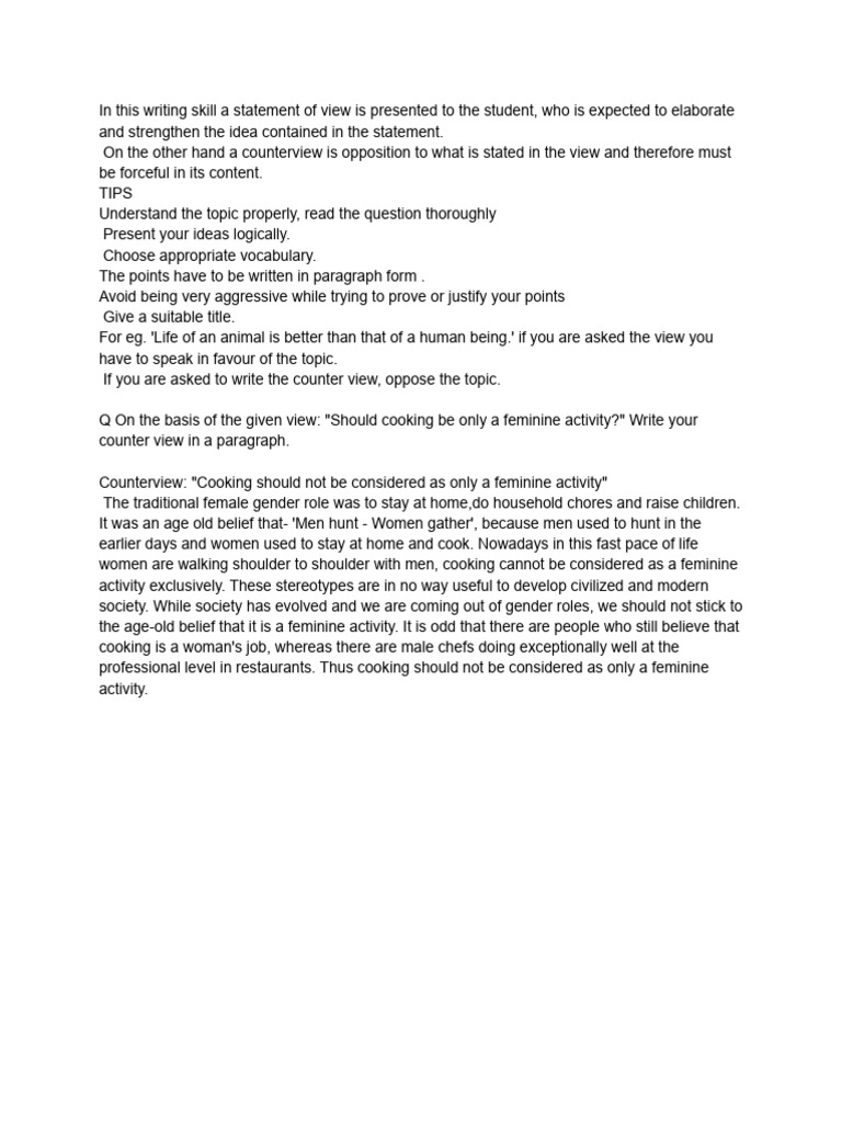 View and Counterview on Cooking Roles | PDF