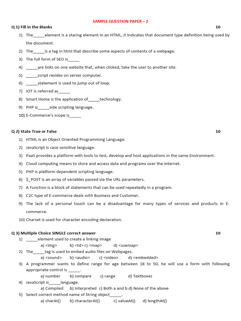 HTML and JavaScript Exam Questions | PDF | Php | Html