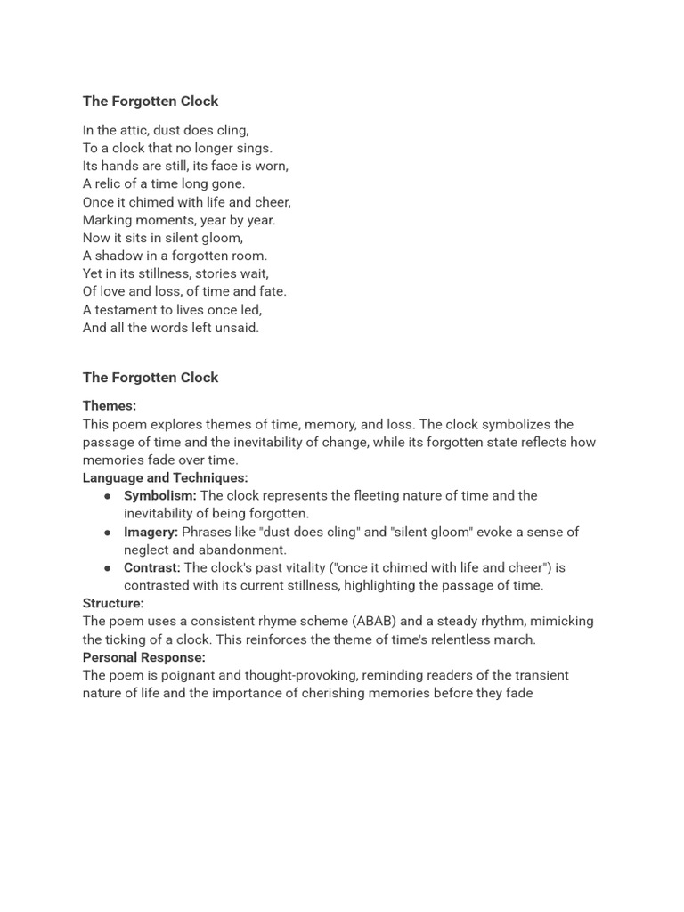 The Forgotten Clock: A Poem on Time | PDF