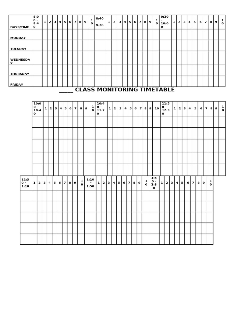 Class Monitoring Time Table | PDF