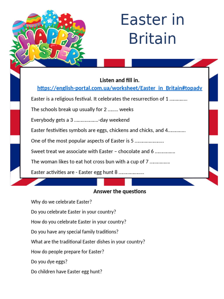 Easter in Britain Listening Speaking Writing Fun Activities Games - 123760 | PDF