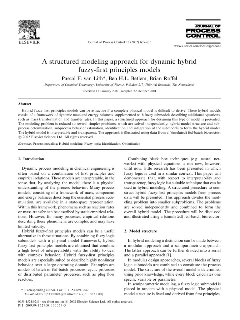 A Structured Modeling Approach for Dynamic Hybrid Fuzzy-first Principles Models | PDF | Cluster ...