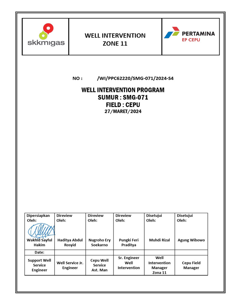 SMG-071 Well Intervention Program, 27 Maret 2024 | PDF