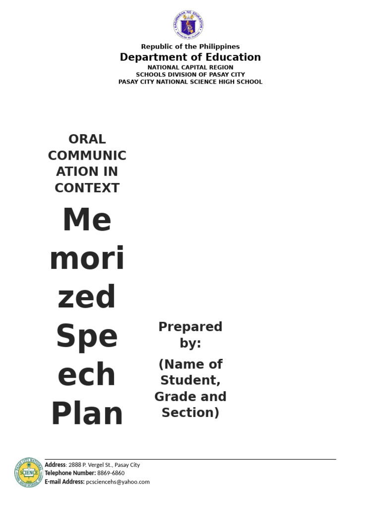 Memorized Speech Plan Template | PDF | Linguistics | Communication