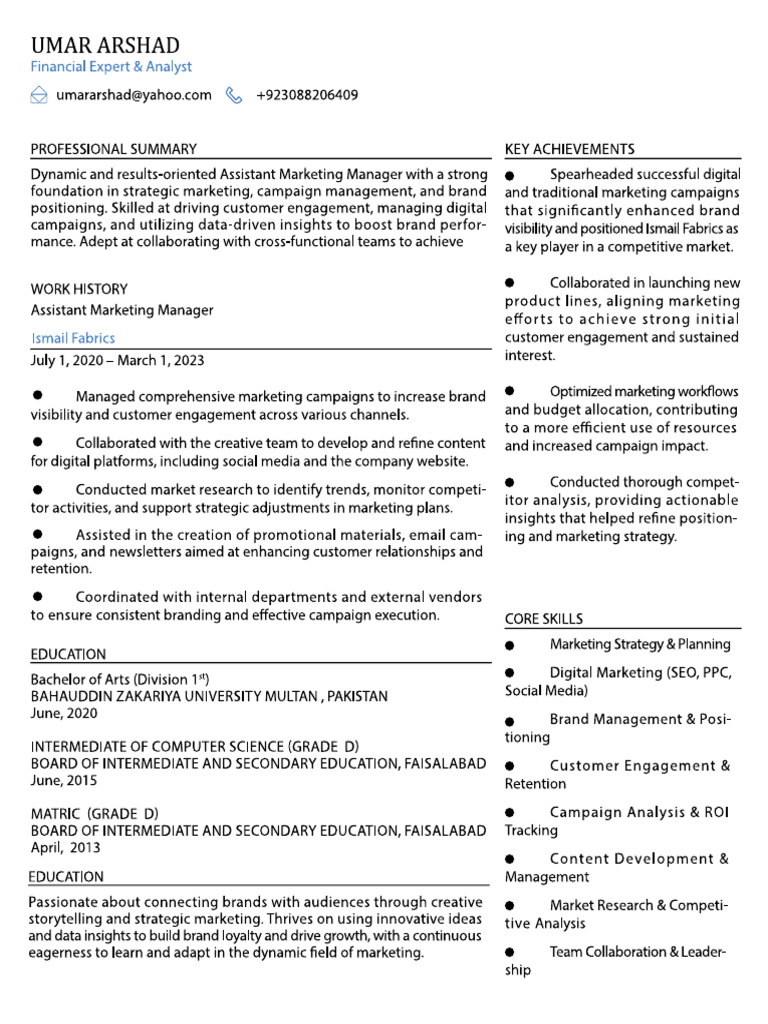 CV Umar Arshad | PDF