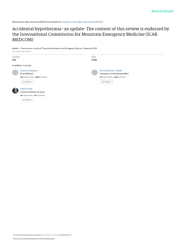 Accidental Hypothermiaupdate Paal Scand JTrauma Resusc 2016 | PDF ...