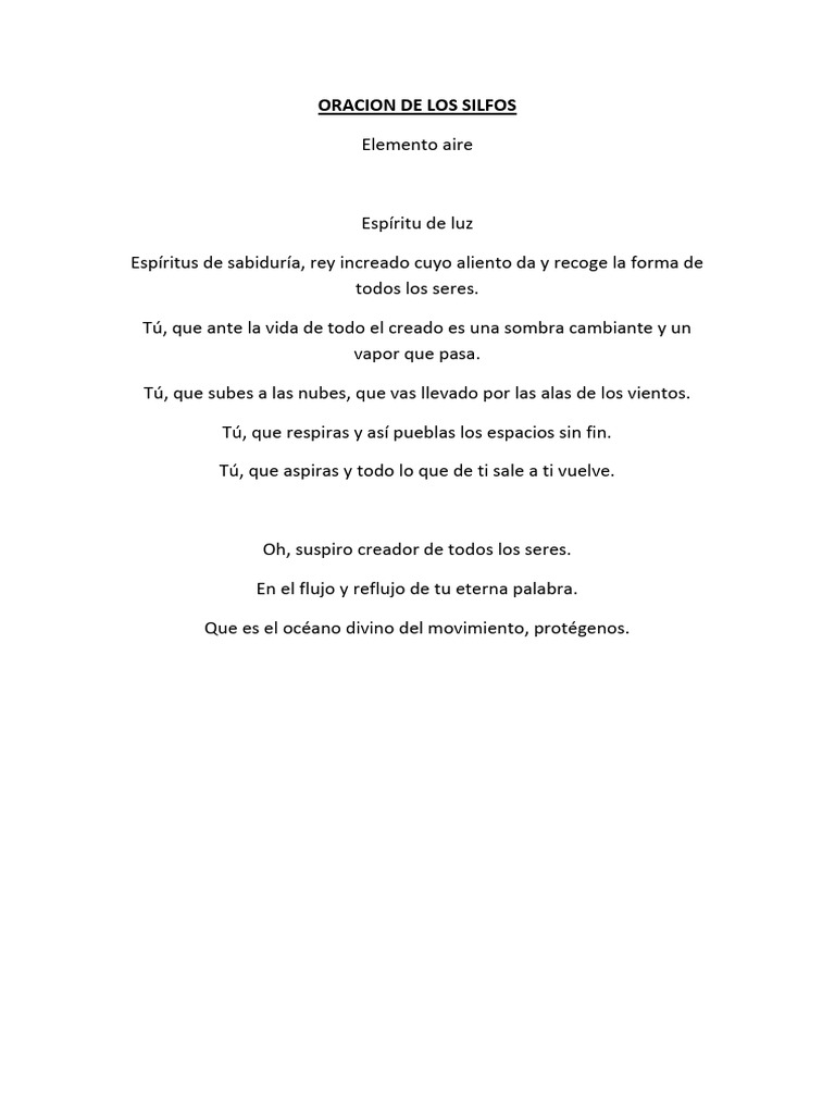 Oración Elementales Silfo | PDF
