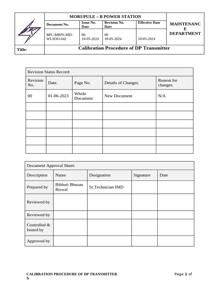 DP Transmitter Calibration Procedure | PDF | Calibration | Power Supply