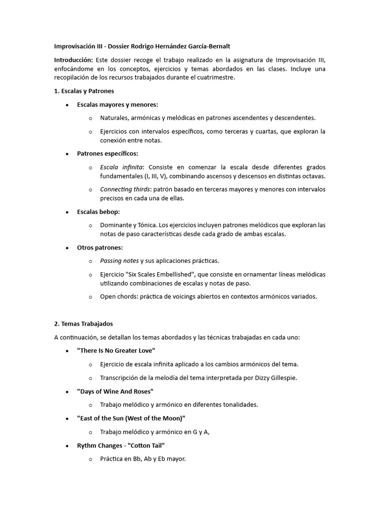 Dossier Impro III - Rodrigo Hernández | PDF | Escala (música) | Armonía