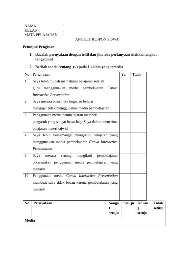 Angket Respon Siswa | PDF