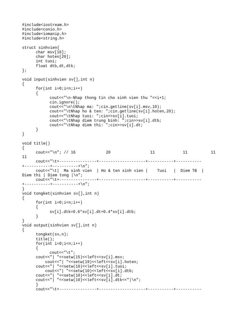 BT Itc Tuan 4 - Hien Thi Nhung Sinh Vien Ten Dat | PDF | Computer Programming | C++