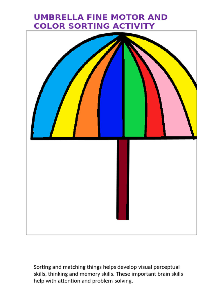 Umbrella Fine Motor and Color Sorting Activity | PDF