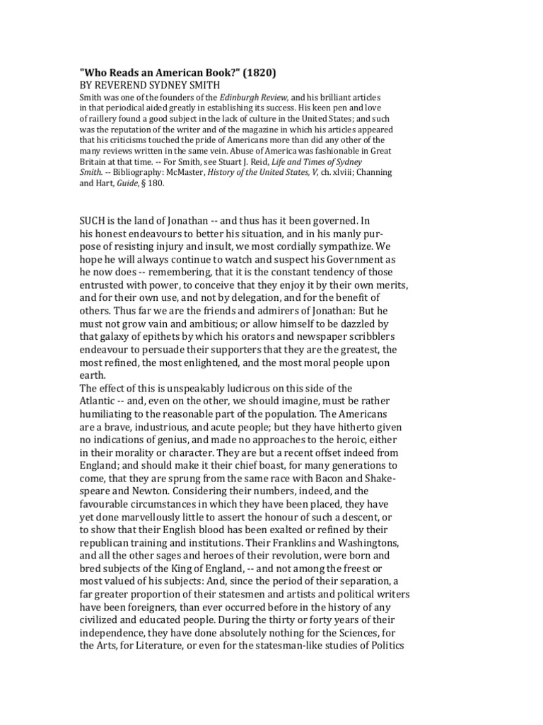 Critique of American Culture (1820) | PDF