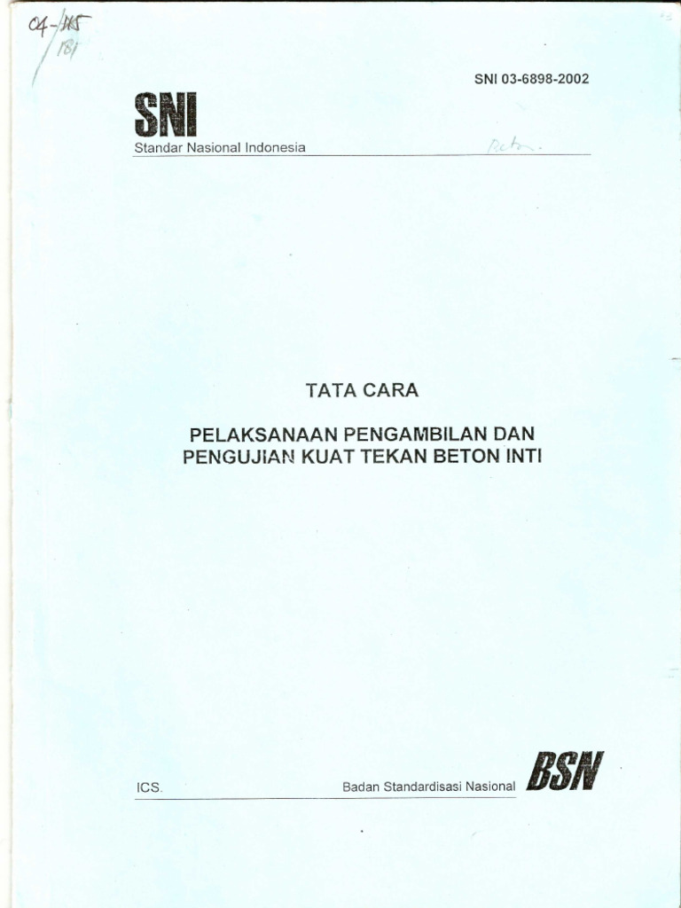 181 - SNI 03-6898-2002 Tata Cara Pelak. Dan Pengg. Beton Inti | PDF