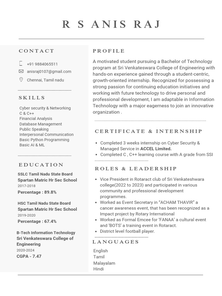 R S Anis Raj CV Old | PDF