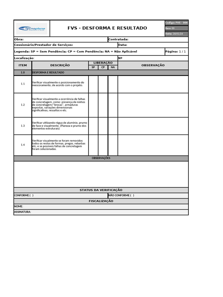 FVS - 006 - Desforma e Resultados - Estrutura de Concreto Armado | PDF