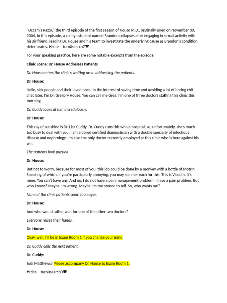 House M.D. Episode 3: Occam's Razor Explained | PDF | Medical Diagnosis ...