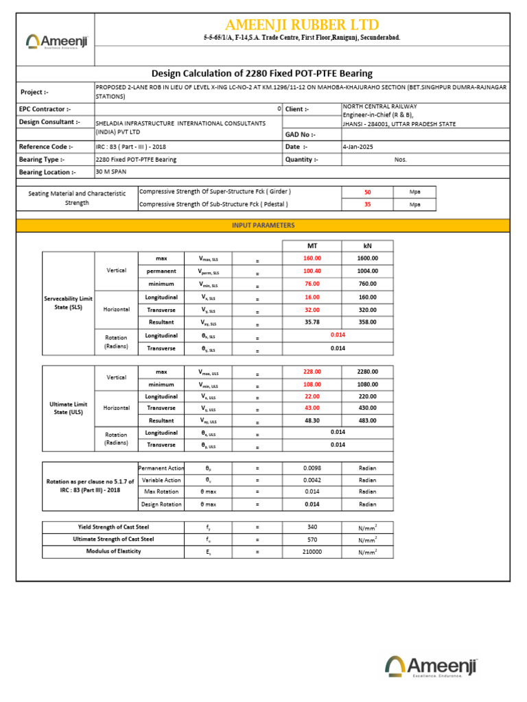 Design of 2280 Fixed POT-PTFE Bearing | PDF | Piston | Mechanical ...