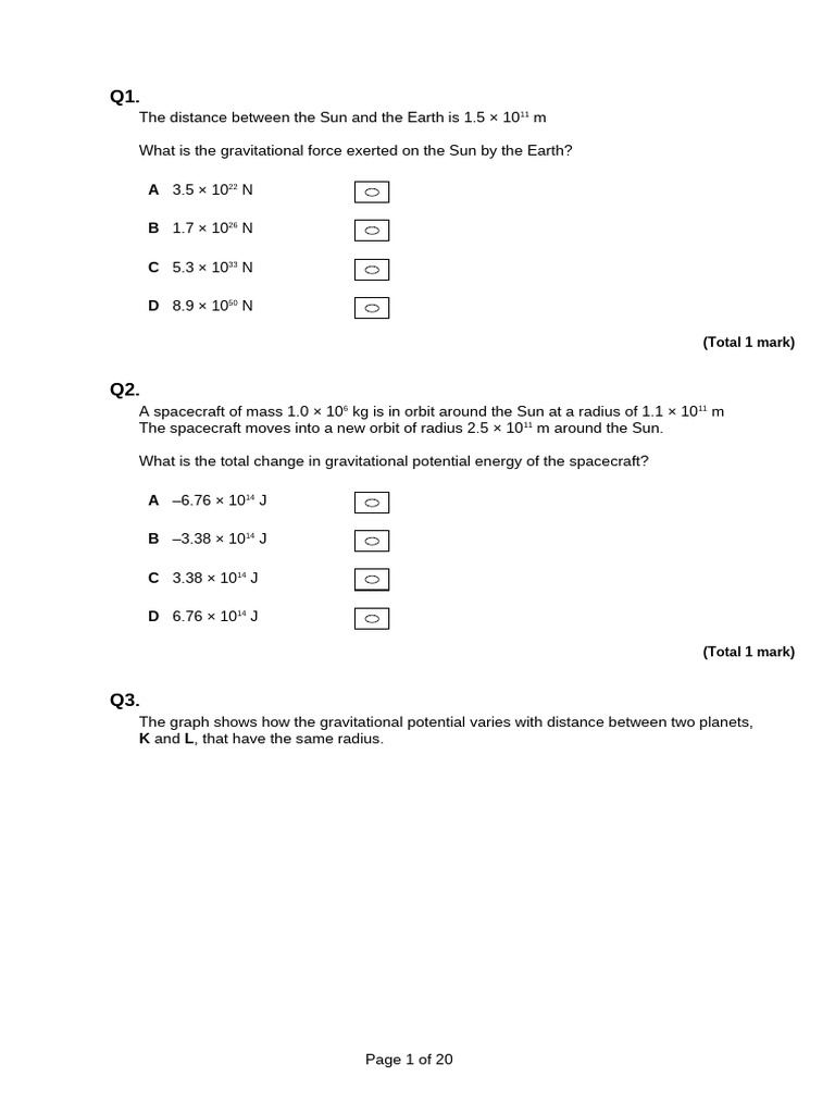 Gravitational And Electric Fields Tests Practice Questions Answers