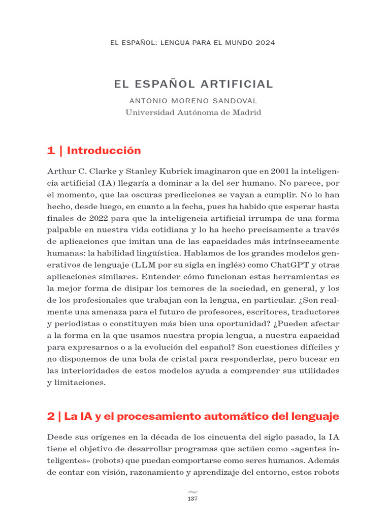 Moreno Sandoval, Antonio (2024) El Español Artificial | PDF ...