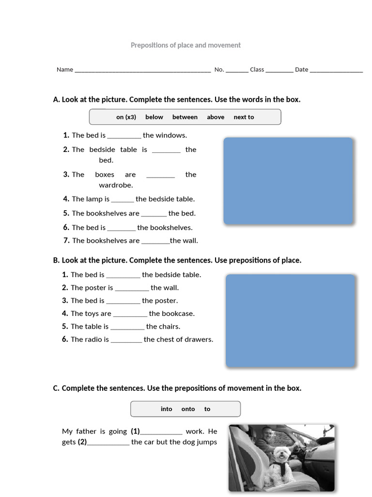 Prepositions of Place and Movement Exercises | PDF