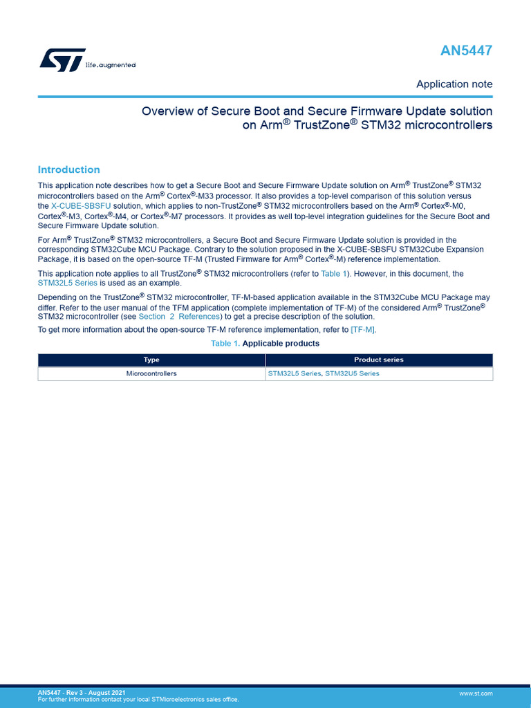 An5447 Overview Of Secure Boot And Secure Firmware Update Solution On Arm Trustzone Stm32