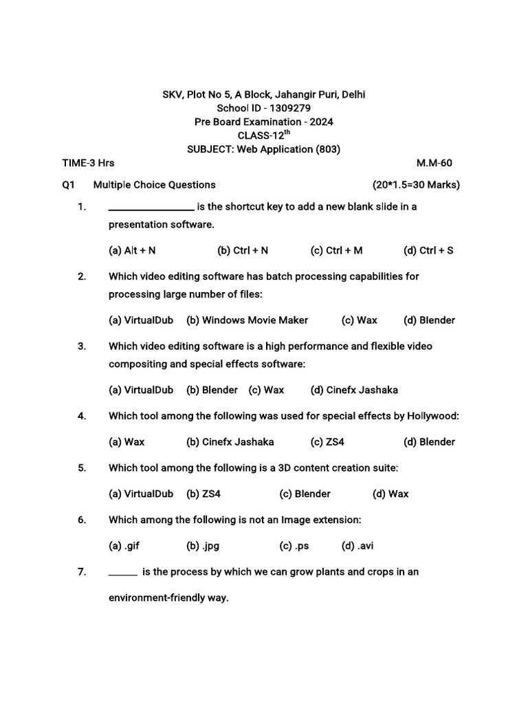 Class 12th Web App Exam 2024 | PDF | Java Script | Computing