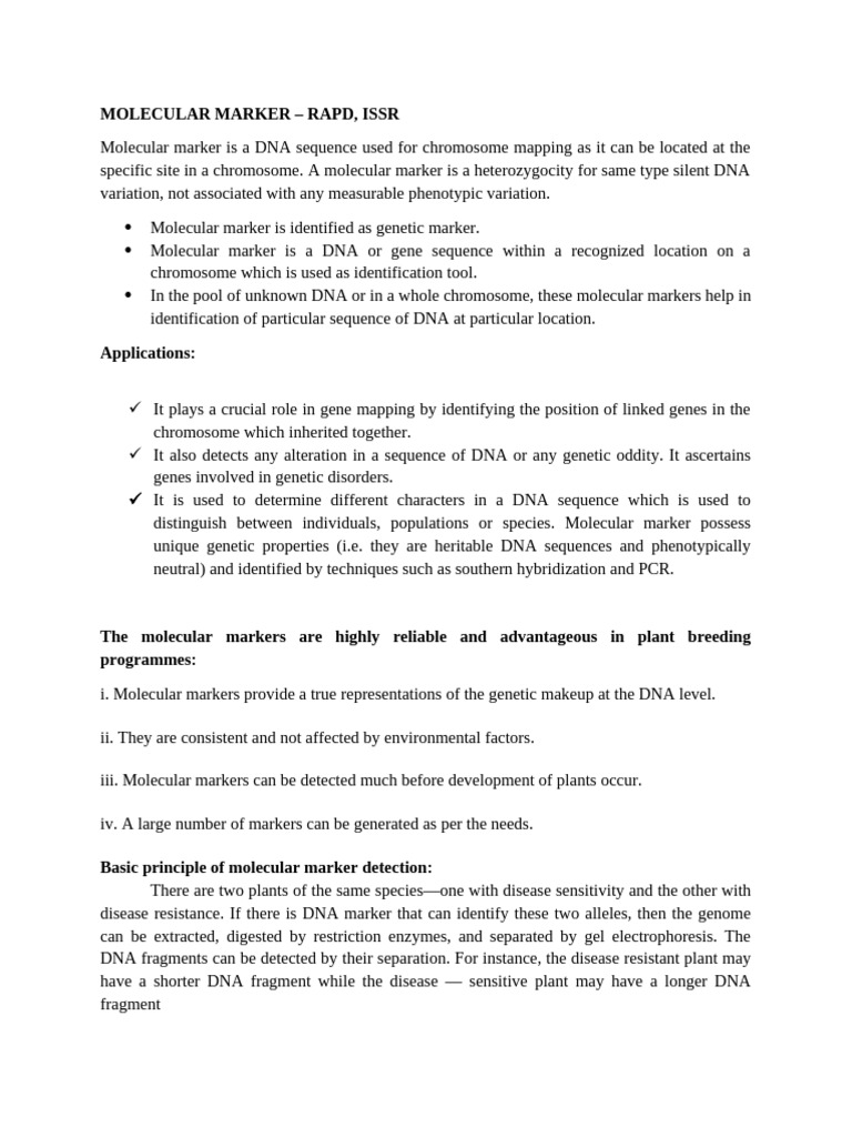 Molecular Markers - RAPD, ISSR | PDF | Microsatellite | Polymerase Chain Reaction