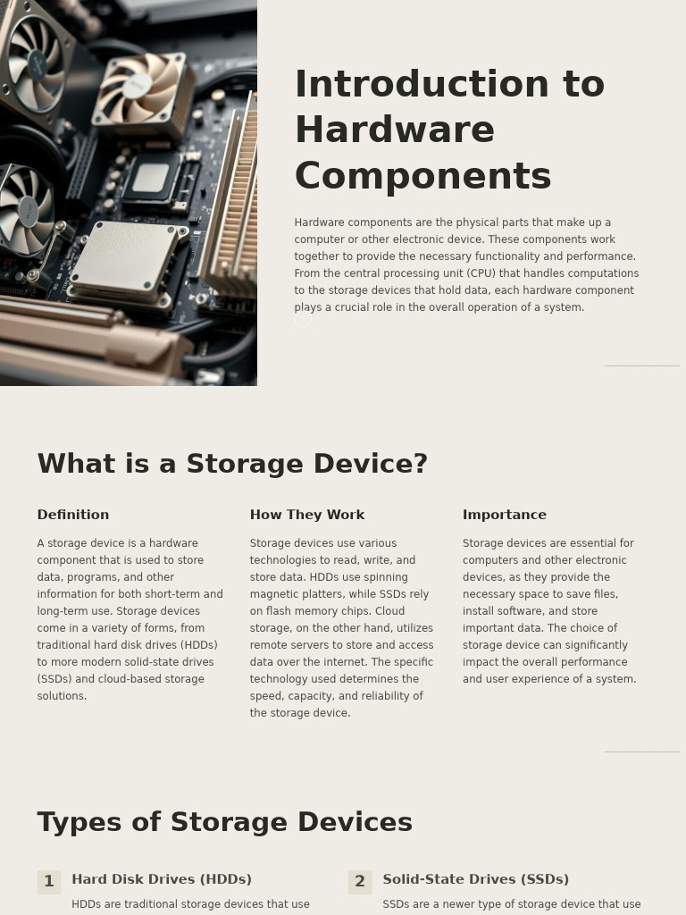 Introduction To Hardware Components | PDF | Computer Data Storage | Solid State Drive