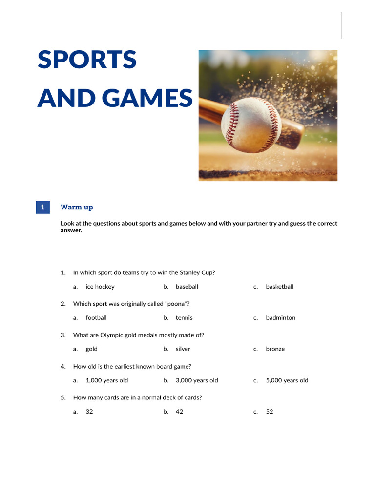 Sports and GAmes Worksheet | PDF | Sports