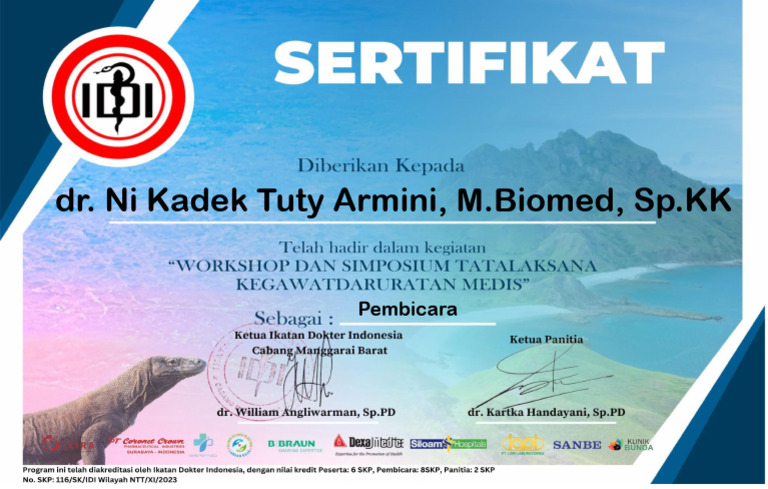 Sertifikat Dr. Ni Kadek Tuty Armini, M.Biomed, SP - KK | PDF
