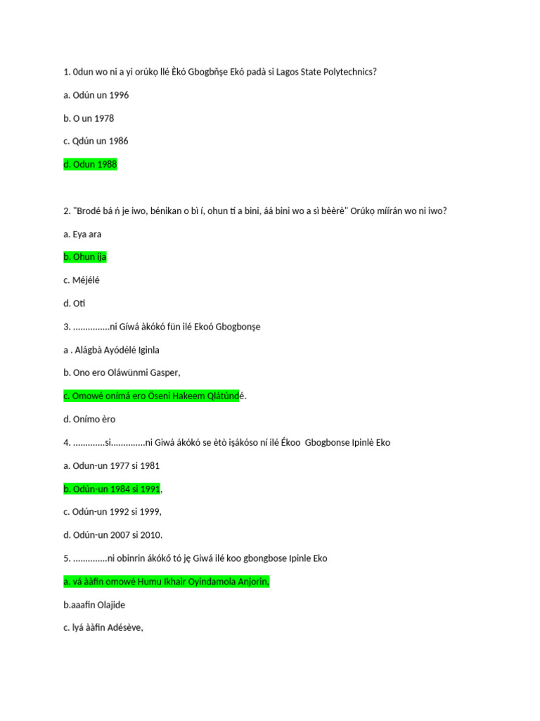 Yoruba Revision Past question-WPS Office | PDF