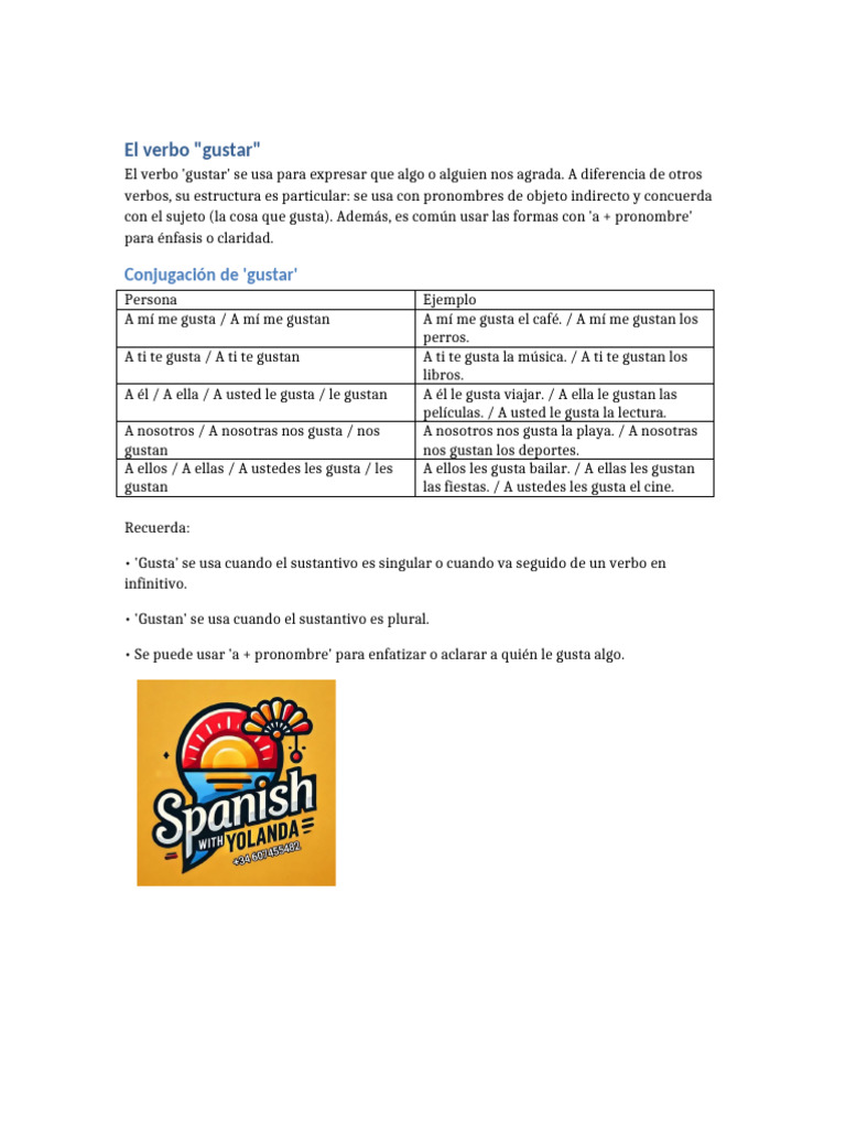 Verbo Gustar A1 Mejorado | PDF