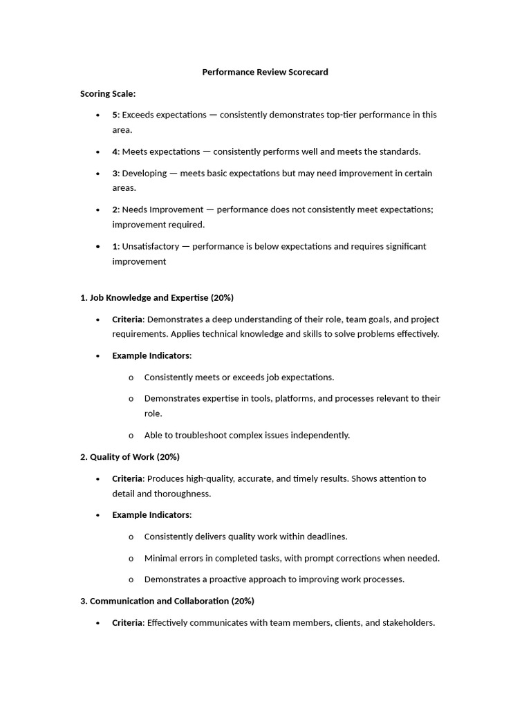 Performance Review Scorecard Guide | PDF | Leadership | Learning