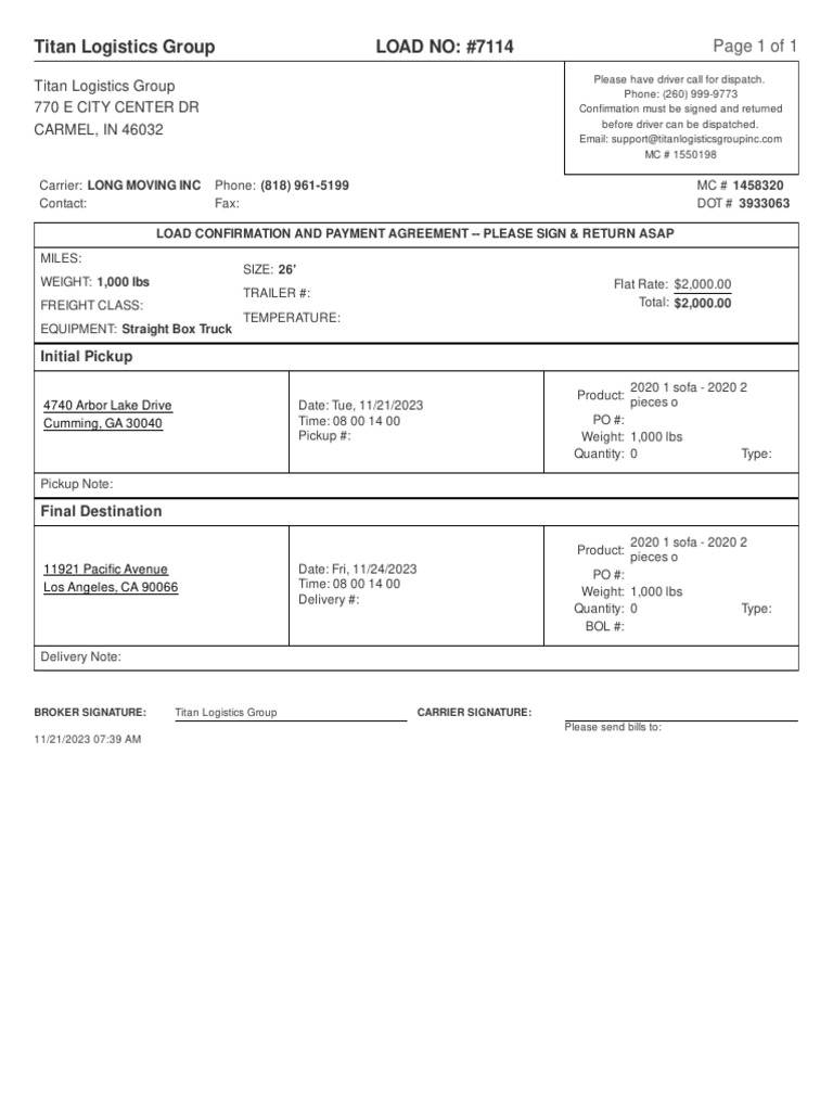 7114-Carrier Confirmation One | PDF | Cargo | Wheeled Vehicles