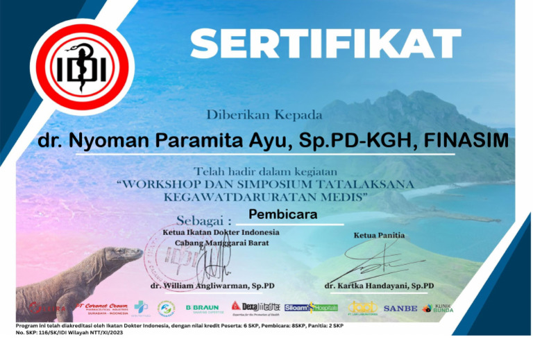 Sertifikat dr. Nyoman Paramita Ayu, Sp.PD-KGH, FINASIM | PDF
