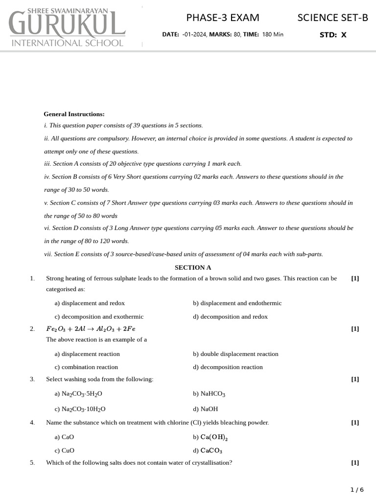 X - Class - Science - Phase-3 Exam - Set-B | PDF | Refractive Index ...