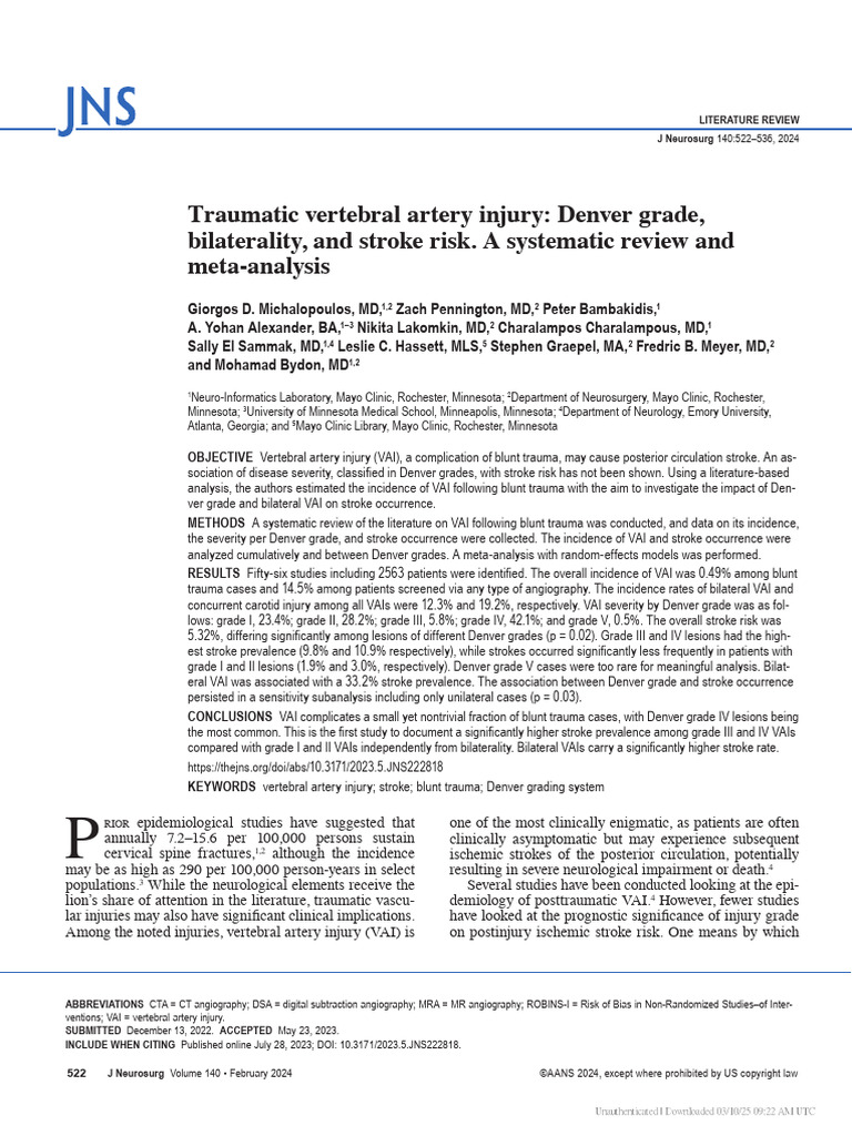 J Neurosurg Article p522 | PDF | Stroke | Angiography