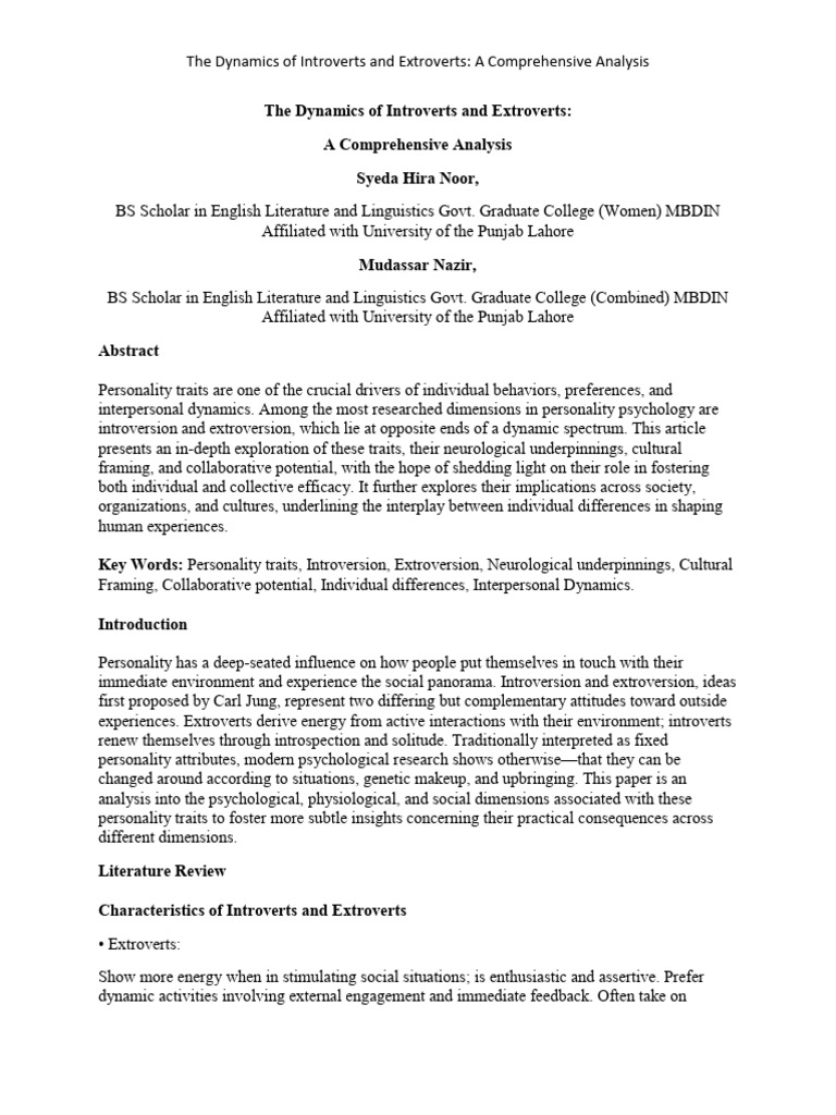 The Dynamics of Introverts and Extroverts, A Comprehensive Analysis | PDF | Extraversion And ...
